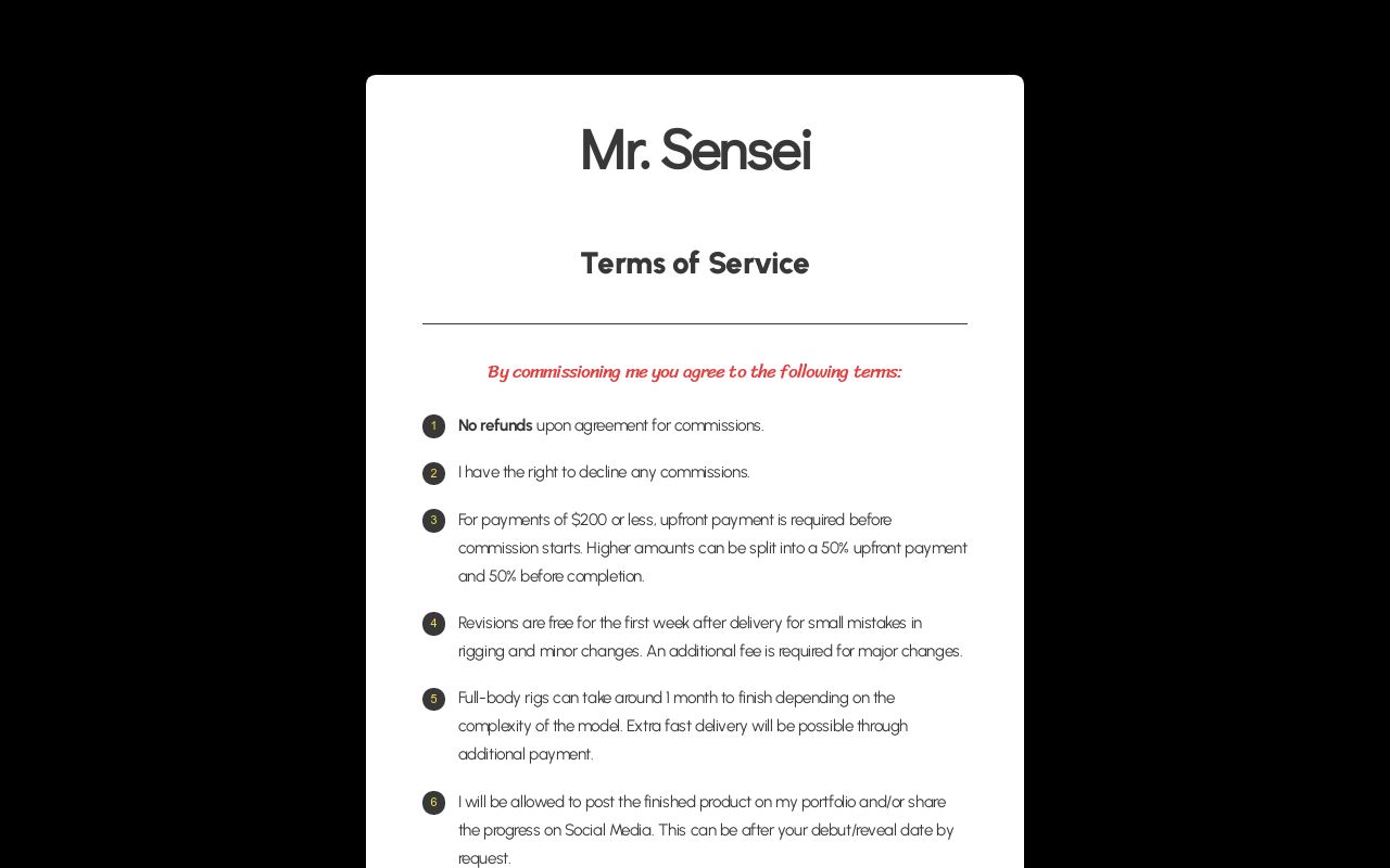 Mr. Sensei - Terms of Service